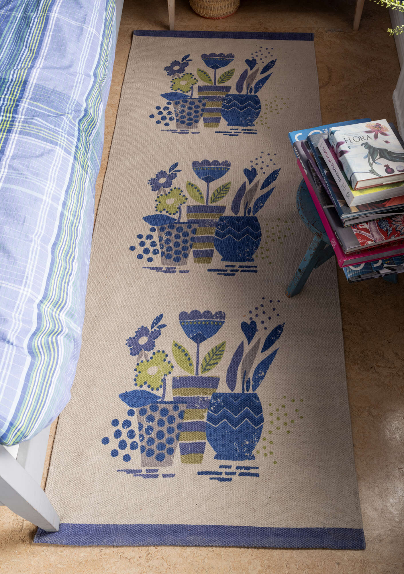 Flower pots organic cotton printed hallway mat